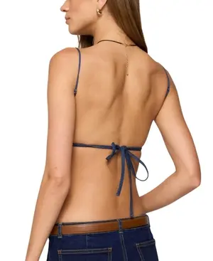 EDIKTED Conley Backless Denim Top - Dark-blue
