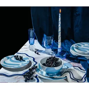 MISETTE Colorblock Embroidered Linen Placemats, Set Of 4 - Blue