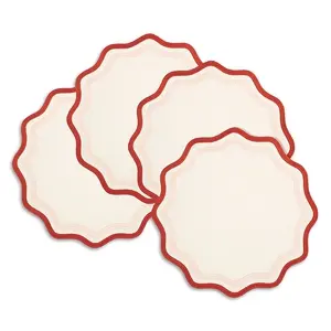 MISETTE Colorblock Embroidered Linen Placemats, Set Of 4 - Rust