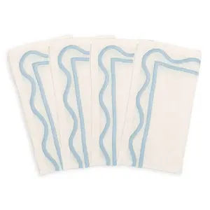MISETTE Colorblock Embroidered Linen Napkins, Set Of 4 - Blue