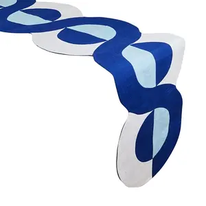 MISETTE Bauhaus Embroidered Linen Table Runner - Blue