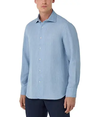 Boggi Milano Linen Button Front Shirt Indigo