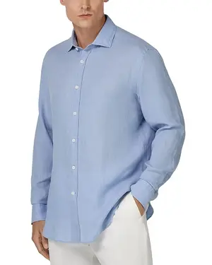Boggi Milano Linen Button Front Shirt Light Blue