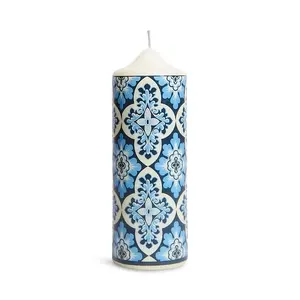 La DoubleJ Palazzo Printed Pillar Candle - Palazzo Blue