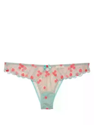 FLEUR DU MAL Rose And Vine Embroidered Cheeky Briefs - Green