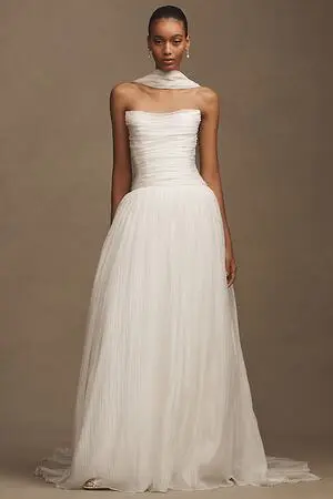 Jenny Yoo Penelope Chiffon Strapless Wedding Gown