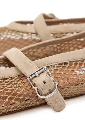 Alaïa Mesh Ballet Flats With Buckled Strap - Grey