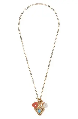 LIZZIE FORTUNATO Treasure Heart Charm Pendant Necklace - Gold Multi