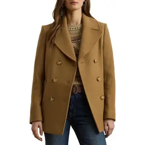 Ralph Lauren Wool Blend Twill Pea Coat - Camel