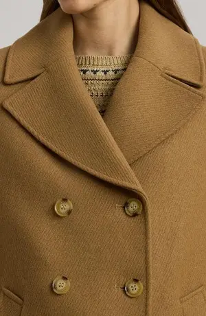 Ralph Lauren Wool Blend Twill Pea Coat - Camel