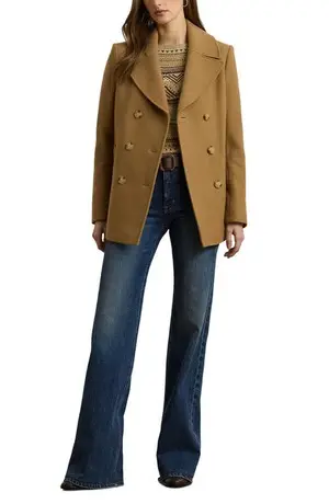 Ralph Lauren Wool Blend Twill Pea Coat - Camel