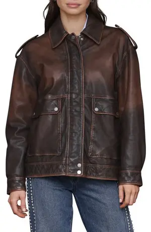 Avec Les Filles Leather Bomber Jacket - Burnished Brown