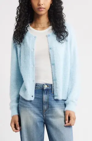 Bp. Fuzzy Scoop Neck Cardigan Blue Skyride