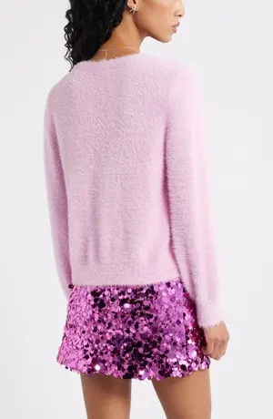 Bp. Fuzzy Scoop Neck Cardigan - Pink Flower