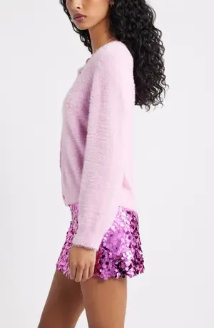Bp. Fuzzy Scoop Neck Cardigan - Pink Flower