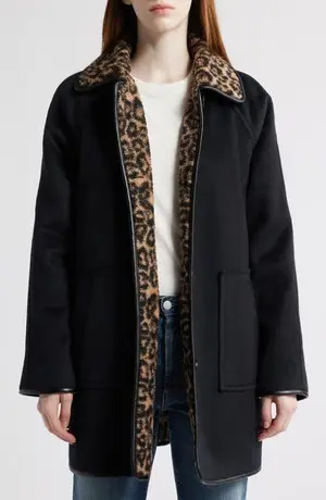 Bernardo Leopard Print Collar Felt Coat