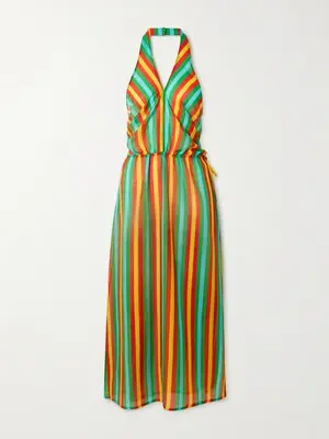 LIDO Striped Cotton And Silk-blend Halterneck Midi Dress - Multi