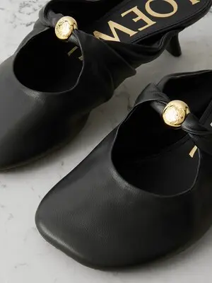 Loewe Pebble Embellished Cutout Leather Mules - Black