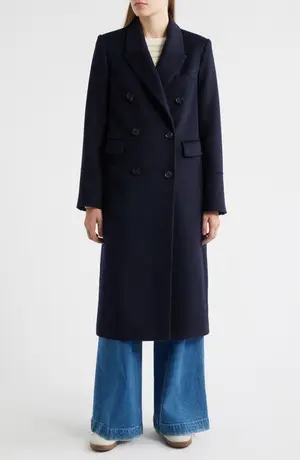 Sam Edelman Double-breasted Wool Blend Military Coat - Navy