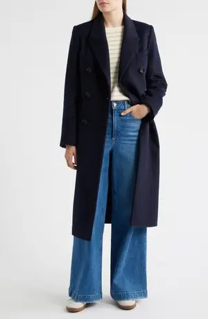 Sam Edelman Double-breasted Wool Blend Military Coat - Navy