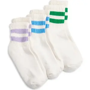 AMERICAN TRENCH Assorted Mono Stripe Quarter Socks 3 Pack - Lilac/kelly Green/light Blue