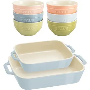 STAUB 8-piece Ceramic Macaron Bowls & Baking Dishes Set - Blue