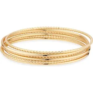 Nordstrom Set Of Five Mixed Texture Bangle Bracelets - Gold