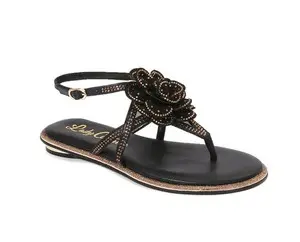 LADY COUTURE Floral Thong Sandals - Black