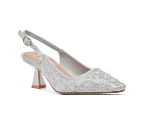 LADY COUTURE Geometric Rhinestone Design Slingback Pumps - Silver