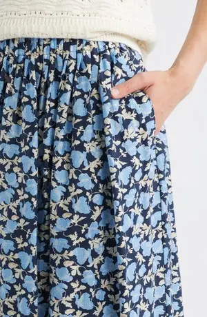 Caslon Printed Pleated Maxi Skirt - Navy- Blue Lindy Floral