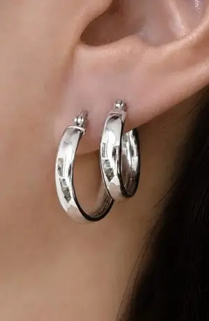 Argento Vivo Flat Edge Hoop Earrings Set - Silver