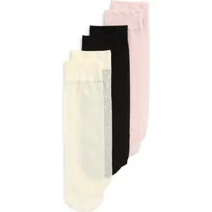 Nordstrom 3-pack Sheer Dot Ankle Socks - Black- Ivory- Pink