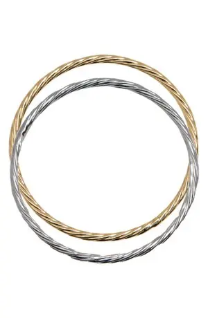 Argento Vivo Two-tone Twisted Bangle Set - Gold/silver