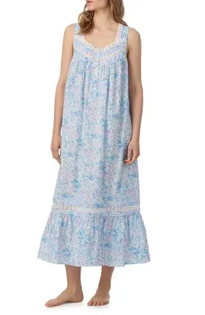 Eileen West Floral Print Cotton Lawn Ballet Nightgown - Watercolor