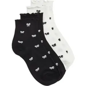 STEMS 2-Pack Bow Ruffle Ankle Socks Black /white