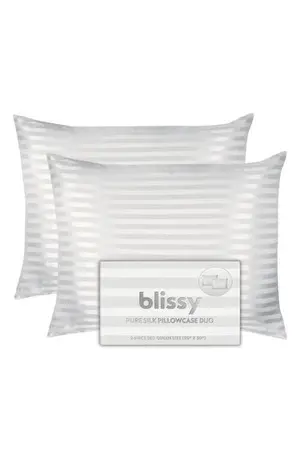 BLISSY Set Of 2 Mulberry Silk Pillowcases - White Striped