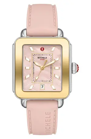 Michele Deco Sport Silicone Strap Watch - Pink