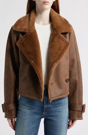 Bernardo Distressed Faux Shearling Moto Jacket
