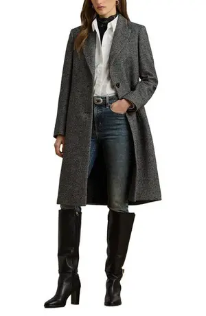 Ralph Lauren Wool Blend Tweed Coat - Black/cream