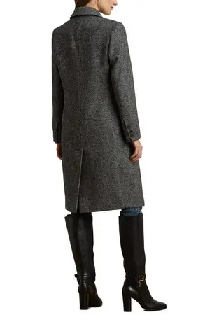 Ralph Lauren Wool Blend Tweed Coat - Black/cream