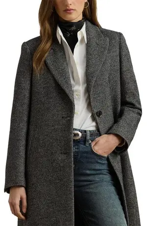 Ralph Lauren Wool Blend Tweed Coat - Black/cream