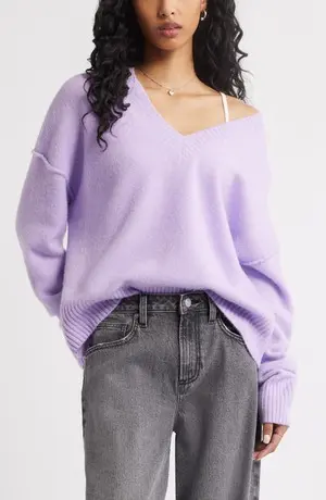 Bp. Oversized V-Neck Sweater Purple Feminine