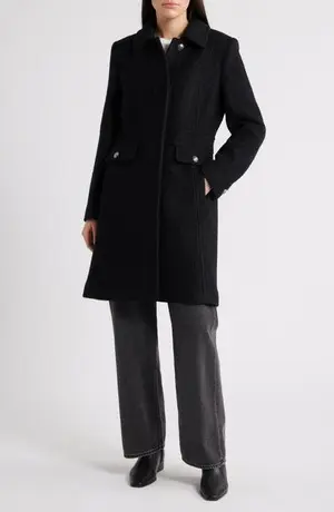 Sam Edelman Bouclé Longline Coat - Black