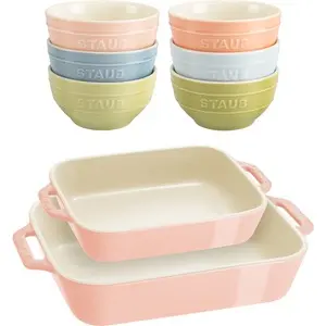 STAUB 8-piece Ceramic Macaron Bowls & Baking Dishes Set - Pink