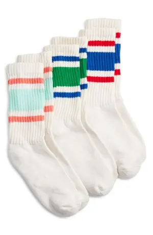 AMERICAN TRENCH Retro Stripe Cotton Blend Crew Socks 3-pack - Coral/kelly Green/red