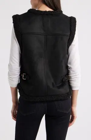 Sam Edelman Faux Suede And Faux Shearling Vest - Black/black