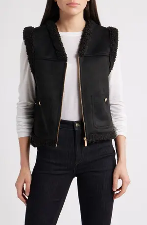 Sam Edelman Faux Suede And Faux Shearling Vest - Black/black