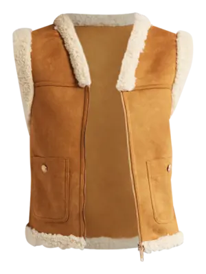 Sam Edelman Faux Suede And Faux Shearling Vest - Cognac/ivory