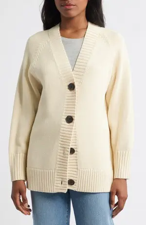 Madewell Oversized Cotton Cardigan - Blanched Almond
