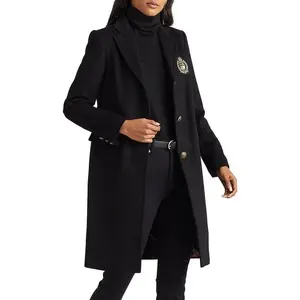 Ralph Lauren Crest Patch Wool-blend Reefer Coat - Black